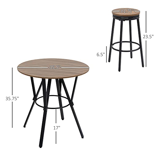 HOMCOM 5-Piece Bar Table and Chairs Set with Swivel Seat, Industrial Round Kitchen Table and 4 Bar Stools for Pub, Dining Room, Light Brown