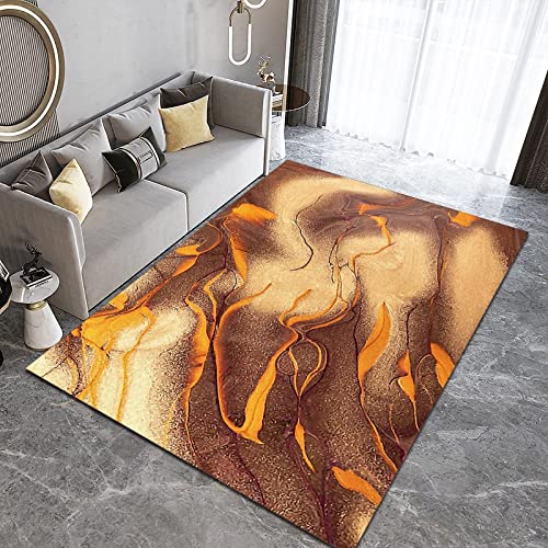 Orange Brown Marble Area Rugs, Light Luxury Retro Bedroom Rugs, Non-Slip Carpet Easy to Clean Comfortable Durable with Rubber Backing for Living Room Hotel Study Yoga Studio 6ftx8ft