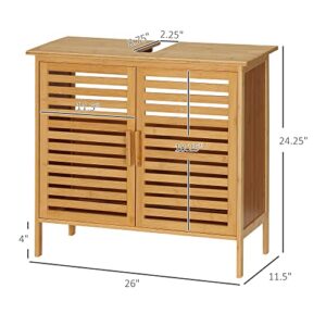 kleankin Bamboo Under Sink Cabinet with 2 Slatted Doors, Freestanding Bathroom Sink Cabinet, Bathroom Vanity Cabinet, Natural