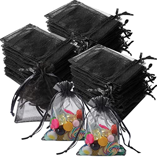 Woanger 500 Pcs Small Sheer Organza Bags with Drawstring Bulk Mesh Pouches Empty Sachet Bags for Jewelry Gift, Bridal Events Christmas Wedding Party Favors (Black, 3 x 4 Inch)