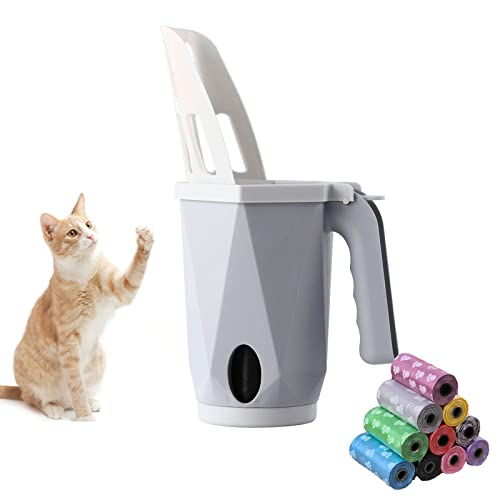 YPJX Cat Litter Scoop, Integrated Detachable Deep Litter Scooper with Waste Container Cat Litter Scooper with 150 Bag Cat Litter Disposal System