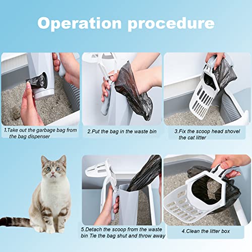 YPJX Cat Litter Scoop, Integrated Detachable Deep Litter Scooper with Waste Container Cat Litter Scooper with 150 Bag Cat Litter Disposal System