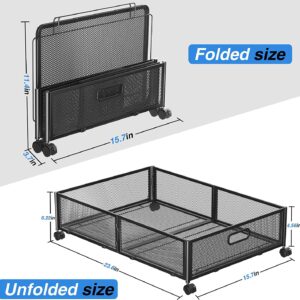 Under Bed Storage With Wheels, Under Bed Storage Containers, Under Bed Shoe Storage Organizer For Bedroom, Foldable Bedroom Storage Organization For Clothes, Blankets And Shoes, Bedding (1Pack, Black)