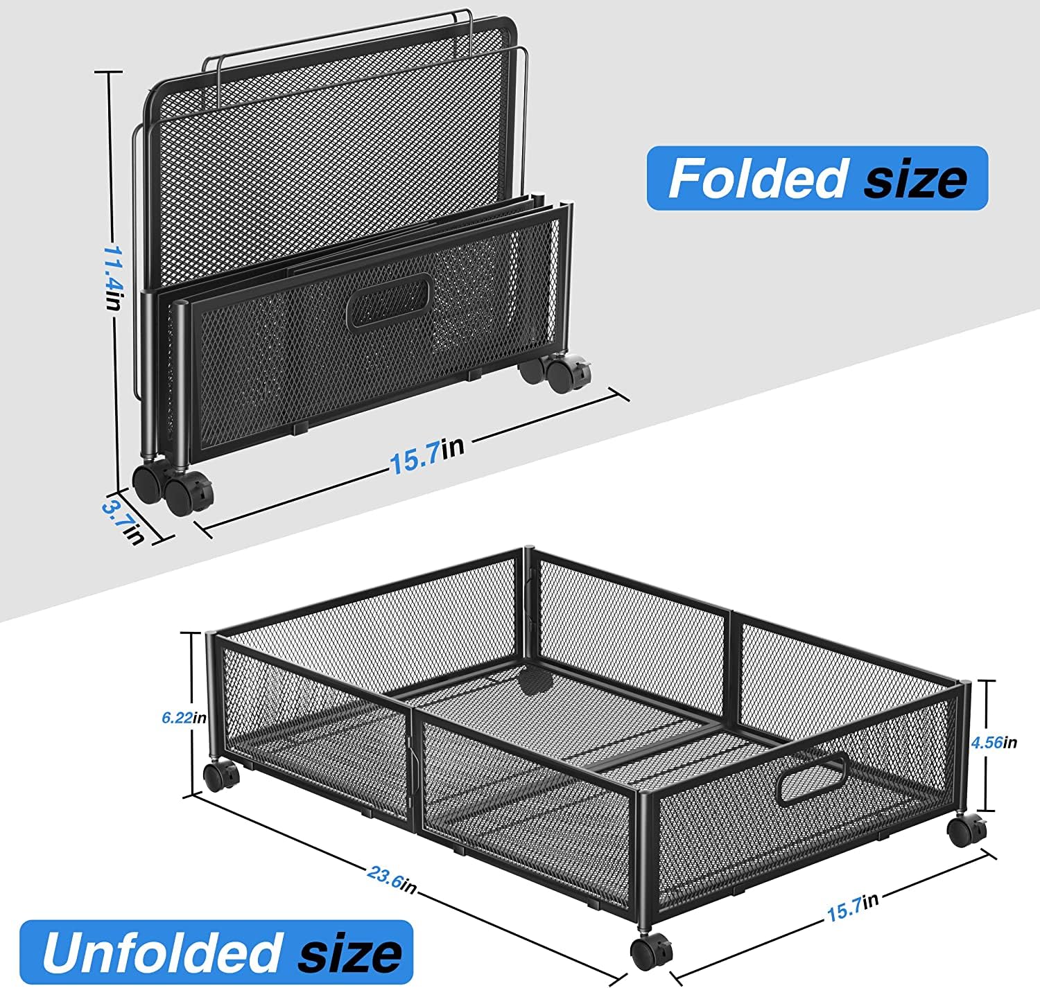 Under Bed Storage With Wheels, Under Bed Storage Containers, Under Bed Shoe Storage Organizer For Bedroom, Foldable Bedroom Storage Organization For Clothes, Blankets And Shoes, Bedding (1Pack, Black)