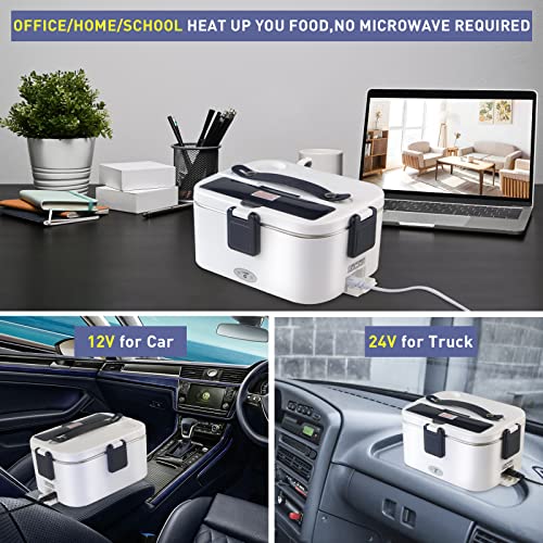 AosFero 80W1.8L Portable Heated Electric Lunch Box,3 in1 food warmer lunch box（12/24/110-230V） suitable for Car/Truck/Home.Free 120ml salad bottle and dishwashing cotton, with fork、spoon、carrying bag