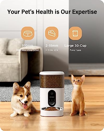 Hicreate Automatic Cat Feeder with Camera, Night Vision, 1080P HD Video & WiFi APP Control Automatic Cat Food Dispenser, 4L Dry Food Feeder for Cats and Dogs, Set up to 8 Meals, Timer, Sound Alerts