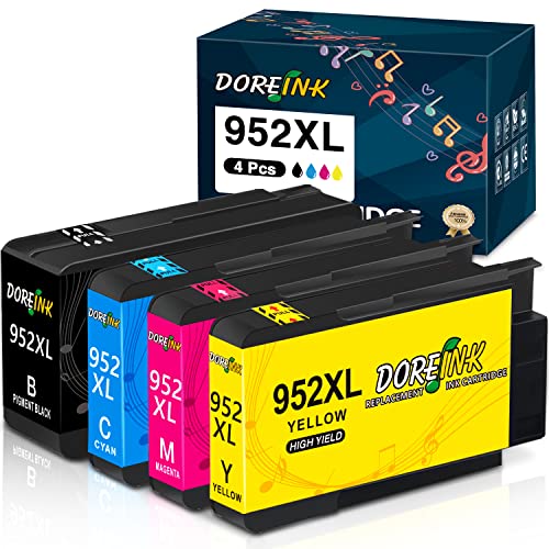 DOREINK 952 952XL Ink Cartridge Combo Pack Compatible Replacements for HP OfficeJet Pro 8710 7740 8720 8715 8210 8740 8702 7720 8725 8700 8730 Printer Ink (1 Black 1 Cyan 1 Yellow 1 Magenta,4Pack)