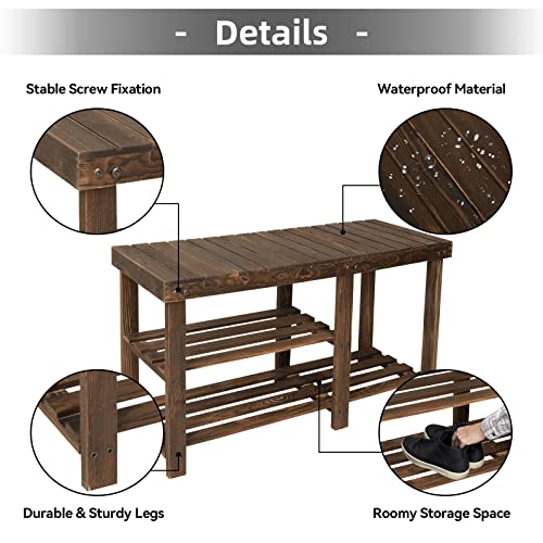 Babion Shoe Storage Bench, 3-Tier Shoe Rack for Entryway, Shoe Rack with Bench, Shoe Bench with Storage Shelf, Shoe Bench,Shoe Stand,Wooden Shoe Rack for Closet, Hallway, Living Room(Brown)