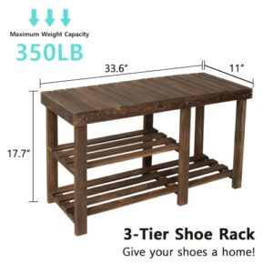 Babion Shoe Storage Bench, 3-Tier Shoe Rack for Entryway, Shoe Rack with Bench, Shoe Bench with Storage Shelf, Shoe Bench,Shoe Stand,Wooden Shoe Rack for Closet, Hallway, Living Room(Brown)