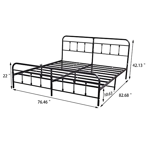 DUMEE King Size Bed Frame and Headboard with Footboard, Metal Bed Frame King with Storage Under Bed, No Box Spring Needed, Enhanced Slats and Legs, Black