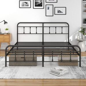 DUMEE King Size Bed Frame and Headboard with Footboard, Metal Bed Frame King with Storage Under Bed, No Box Spring Needed, Enhanced Slats and Legs, Black