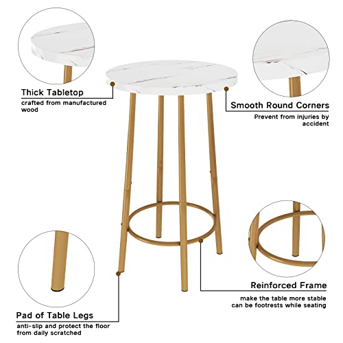 Hooseng Bar Table and Chairs Set, 3-Piece Bistro Pub Dining Table Set, Faux Marble High Top Bar Table and 2 Upholstered Stools w/Backrest, Space Saving Kitchen Table Set for Home to Restaurant, Grey