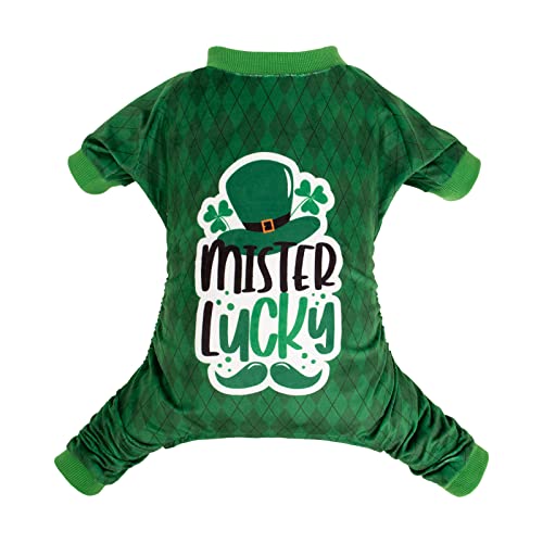 CuteBone Mister Lucky St.Patrick's Day Small Dog Pajamas Soft Puppy Pjs Fleece Stretchy Onesie Cat Clothes for Daily Wear P274S