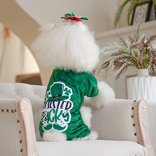 CuteBone Mister Lucky St.Patrick's Day Small Dog Pajamas Soft Puppy Pjs Fleece Stretchy Onesie Cat Clothes for Daily Wear P274S