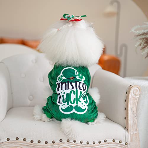 CuteBone Mister Lucky St.Patrick's Day Small Dog Pajamas Soft Puppy Pjs Fleece Stretchy Onesie Cat Clothes for Daily Wear P274S