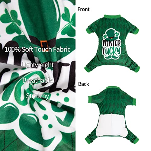 CuteBone Mister Lucky St.Patrick's Day Small Dog Pajamas Soft Puppy Pjs Fleece Stretchy Onesie Cat Clothes for Daily Wear P274S