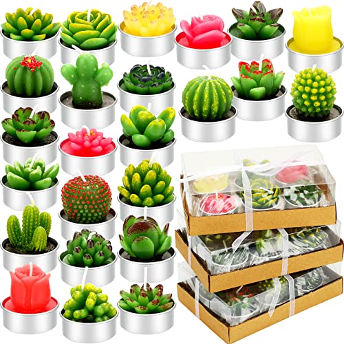 48 Pieces Succulent Cactus Candles Cactus Tealight Candles Decorative Shaped Candles for Birthday Wedding Spa Home Decoration Anniversary Festival Party Favors Props Housewarming Gifts