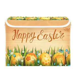 senya Easter Storage Baskets Collapsible Storage Bins with Lids,Happy Easter Eggs Flowers Storage Boxes Clothes Baskets for Organizing(B06D22020)