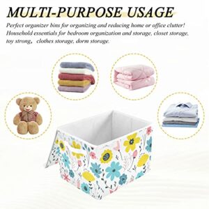 Kigai Storage Basket Cute Flower Storage Boxes with Lids and Handle, Large Storage Cube Bin Collapsible for Shelves Closet Bedroom Living Room, 16.5x12.6x11.8 In