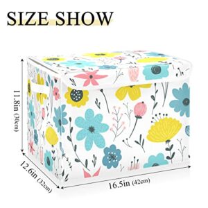 Kigai Storage Basket Cute Flower Storage Boxes with Lids and Handle, Large Storage Cube Bin Collapsible for Shelves Closet Bedroom Living Room, 16.5x12.6x11.8 In