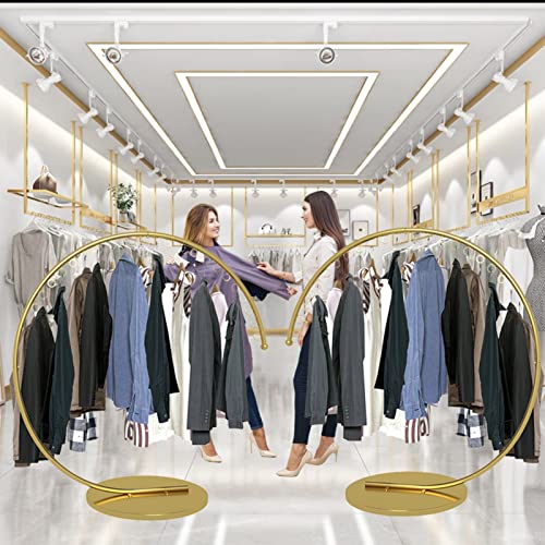 HIYOUGO Heavy Duty Portable Clothing Rack - Commercial Grade Metal Garment Rack with Stable Base for Hanging Clothes, Round C-Style Rack for Boutiques and Clothing Displays