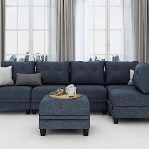 LLappuil Modular Sofa Sectioanl Couch with Storage, Convertible 6 Seater L Shaped Modular Chaise Sofa with Ottoman, Denim Blue