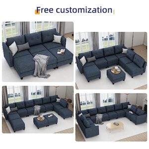 LLappuil Modular Sofa Sectioanl Couch with Storage, Convertible 6 Seater L Shaped Modular Chaise Sofa with Ottoman, Denim Blue