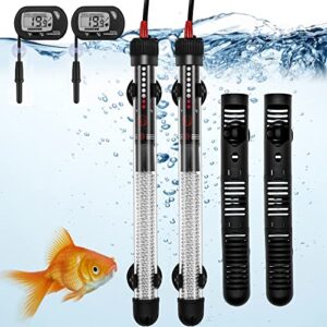 2 pack 300w submersible aquarium heater, adjustable temperature fish tank heater with thermometer, protective case and suction cup for 40-90 gallon saltwater freshwater fish tank, turtle tank