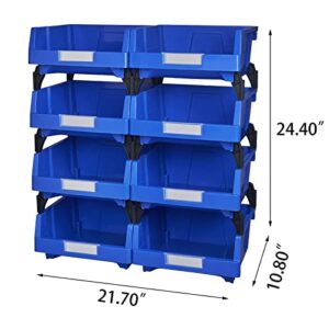 AERCANA Tool Organizer Bins Parts Storage Rack Large Stackable Storage Bins Garage Storage Bins (Blue, pack of 8)