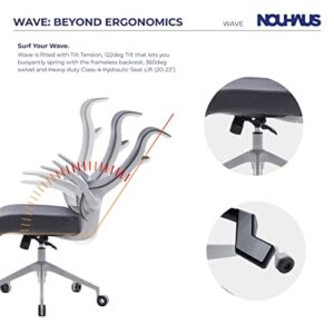 Nouhaus Wave Ergonomic Office Chair. Rolling Mesh Office Chair with Lumbar Support and Adjustable Arms. Comfortable Computer Chair, Home Office Desk Chairs, Task Chair or Gamer Chair (Grey)