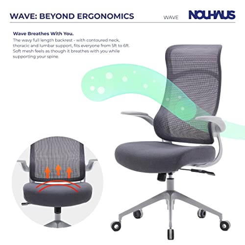 Nouhaus Wave Ergonomic Office Chair. Rolling Mesh Office Chair with Lumbar Support and Adjustable Arms. Comfortable Computer Chair, Home Office Desk Chairs, Task Chair or Gamer Chair (Grey)