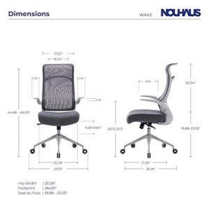 Nouhaus Wave Ergonomic Office Chair. Rolling Mesh Office Chair with Lumbar Support and Adjustable Arms. Comfortable Computer Chair, Home Office Desk Chairs, Task Chair or Gamer Chair (Grey)