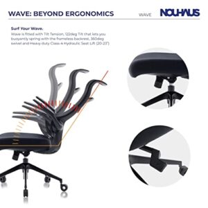 Nouhaus Wave Ergonomic Office Chair. Rolling Mesh Office Chair with Lumbar Support and Adjustable Arms. Comfortable Computer Chair, Home Office Desk Chairs, Task Chair or Gamer Chair (Black)