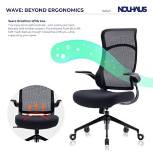 Nouhaus Wave Ergonomic Office Chair. Rolling Mesh Office Chair with Lumbar Support and Adjustable Arms. Comfortable Computer Chair, Home Office Desk Chairs, Task Chair or Gamer Chair (Black)