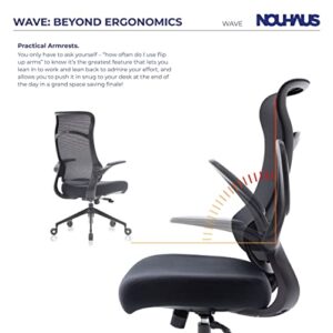 Nouhaus Wave Ergonomic Office Chair. Rolling Mesh Office Chair with Lumbar Support and Adjustable Arms. Comfortable Computer Chair, Home Office Desk Chairs, Task Chair or Gamer Chair (Black)