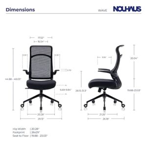 Nouhaus Wave Ergonomic Office Chair. Rolling Mesh Office Chair with Lumbar Support and Adjustable Arms. Comfortable Computer Chair, Home Office Desk Chairs, Task Chair or Gamer Chair (Black)