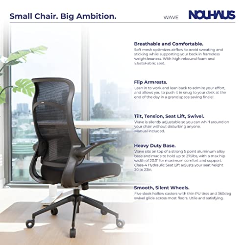 Nouhaus Wave Ergonomic Office Chair. Rolling Mesh Office Chair with Lumbar Support and Adjustable Arms. Comfortable Computer Chair, Home Office Desk Chairs, Task Chair or Gamer Chair (Black)