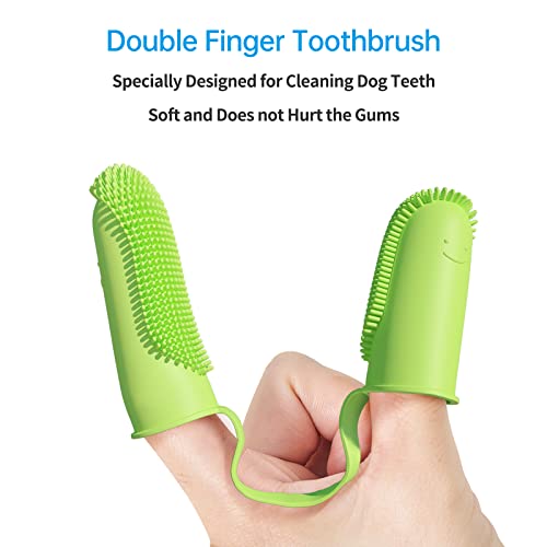 Pijaborg 2 Pack Dog Toothbrush, Finger Toothbrush Kit, 135ºSurround Bristles for Easy Teeth Cleaning, Double-Finger Toothbrush Dental Care for Puppies, Cats and Small Pets