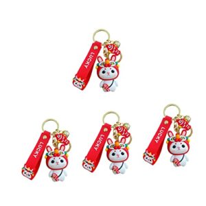 operitacx 4pcs fortune ornaments shaped wear-resistant fengshui zodiac gift cartoon bag key rabbit ornament hanging bunny pendant charms dance chinese keychain awake kawaii keys animal