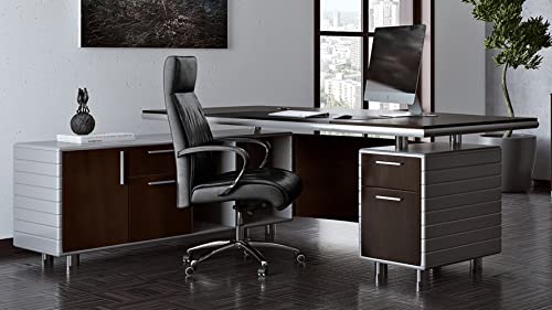 Zuri Furniture 83" Modern Kennedy Executive Dark Wood Desk with Left Return