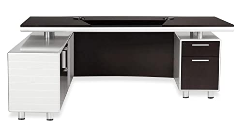 Zuri Furniture 83" Modern Kennedy Executive Dark Wood Desk with Left Return