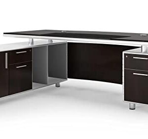 Zuri Furniture 83" Modern Kennedy Executive Dark Wood Desk with Left Return