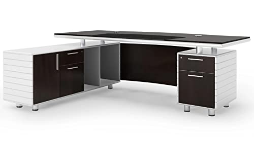 Zuri Furniture 83" Modern Kennedy Executive Dark Wood Desk with Left Return