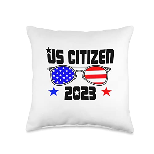 New US Citizen American Immigrant Citizenship Gift US Citizen 2023 USA Flag Proud American Citizenship Gifts Throw Pillow, 16x16, Multicolor