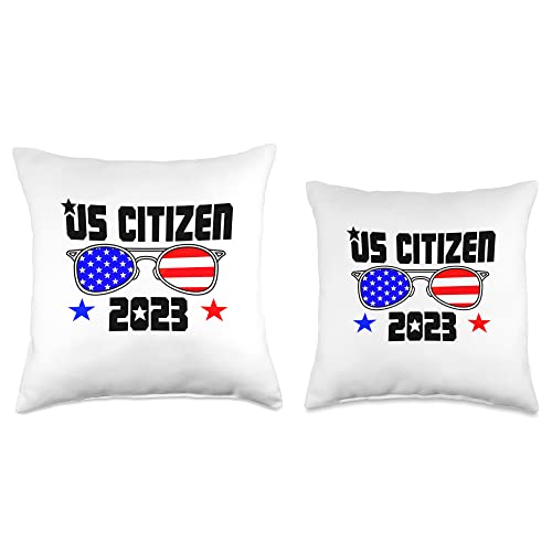 New US Citizen American Immigrant Citizenship Gift US Citizen 2023 USA Flag Proud American Citizenship Gifts Throw Pillow, 16x16, Multicolor