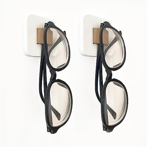 FINDAMAZE 2pcs Wood Sunglasses Organizer Sunglasses Holder Wall Mounted Eyeglasses Storage Glasses Display stand (White)