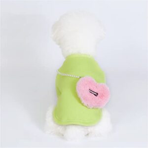 Small Dog Kawaii T-Shirt Hoodie with Heart Shape Plush Bag Soft Pet Puppy Clothes Breathable Cotton Cat Cute Casual Costume for Spring and Autumn (S,Green)