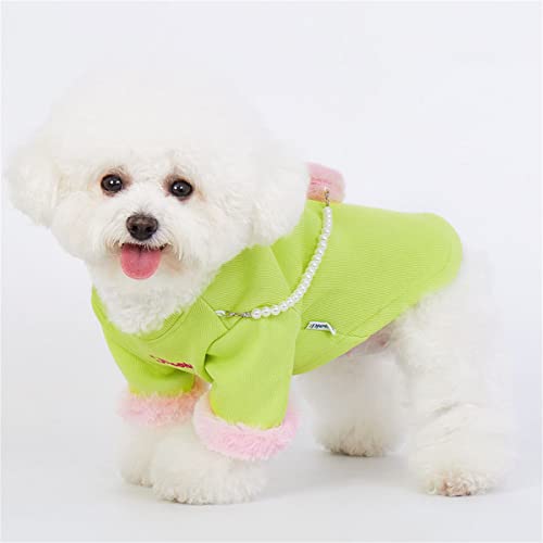 Small Dog Kawaii T-Shirt Hoodie with Heart Shape Plush Bag Soft Pet Puppy Clothes Breathable Cotton Cat Cute Casual Costume for Spring and Autumn (S,Green)