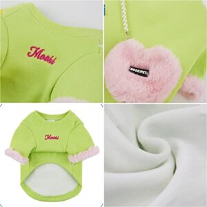 Small Dog Kawaii T-Shirt Hoodie with Heart Shape Plush Bag Soft Pet Puppy Clothes Breathable Cotton Cat Cute Casual Costume for Spring and Autumn (S,Green)