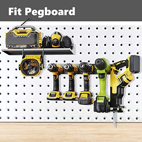 FITKIT 4 Floating Power Tool Holder and Drill Storage Rack with Organizer Utility Shelves, Set of 2 Heavy Duty Steel Wall Mount Garage Organization and Storage for Batteries, Tools, Accessories